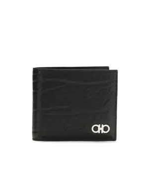 FERRAGAMO Gancini Textured Bifold Wallet - Black