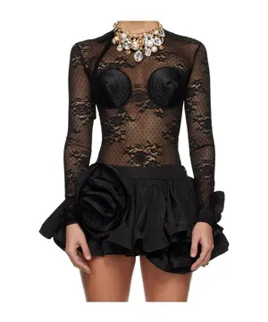 Vaquera Lace Bullet Bra Round Neck Bodysuit