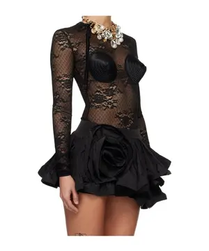 Vaquera Lace Bullet Bra Round Neck Bodysuit