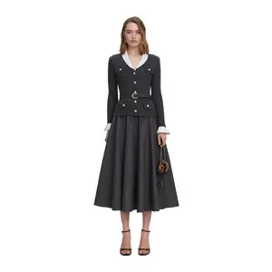 SELF-PORTRAIT Belted Ribbed-knit Midi Dress