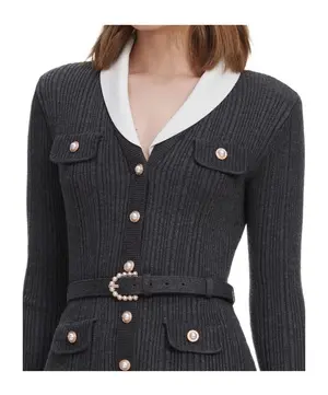 SELF-PORTRAIT Belted Ribbed-knit Midi Dress