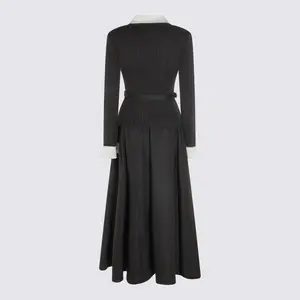 SELF-PORTRAIT Ribbed Knit Midi Dress With Belted Waist - Black
