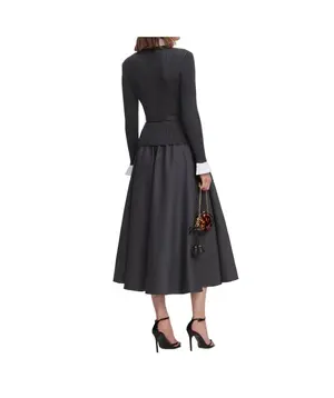 SELF-PORTRAIT Ribbed Knit Midi Dress With Belted Waist - Black