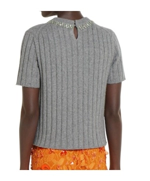 Gucci Ribbed Wool And Cashmere Top With Crystal Embellished Collar