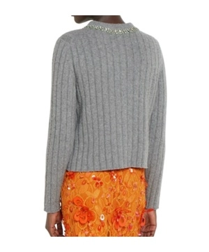 Gucci Ribbed Wool And Cashmere Cardigan With Embellished Neckline