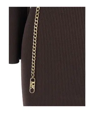 Michael Kors Ribbed Turtleneck Mini Dress With Chain Detail