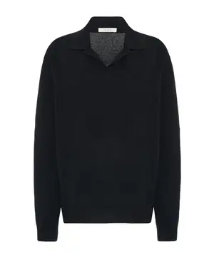 THE ROW Long-sleeved Ribbed Knit Polo Sweater - Black