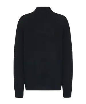 THE ROW Long-sleeved Ribbed Knit Polo Sweater - Black