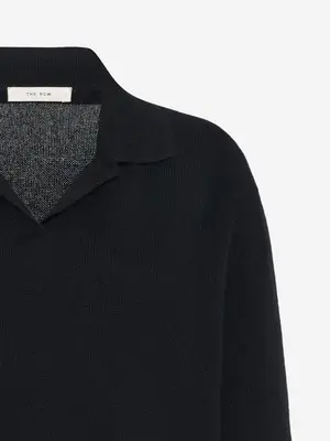 THE ROW Long-sleeved Ribbed Knit Polo Sweater - Black