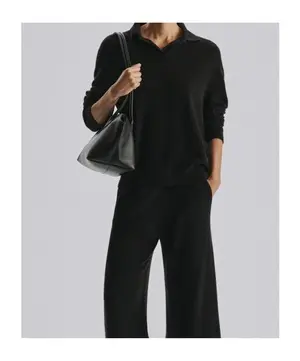 THE ROW Long-sleeved Ribbed Knit Polo Sweater - Black