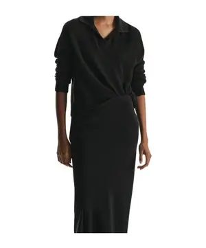 THE ROW Long-sleeved Ribbed Knit Polo Sweater - Black