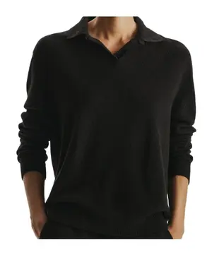 THE ROW Long-sleeved Ribbed Knit Polo Sweater - Black
