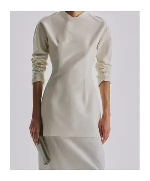 THE ROW Elione Washed Taffeta Fitted Waist Crewneck Top