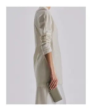 THE ROW Elione Washed Taffeta Fitted Waist Crewneck Top