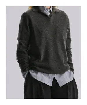 THE ROW Oashi Baby Cashmere Polo Sweater - Anthracite