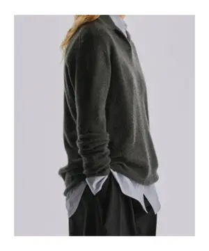THE ROW Oashi Baby Cashmere Polo Sweater - Anthracite