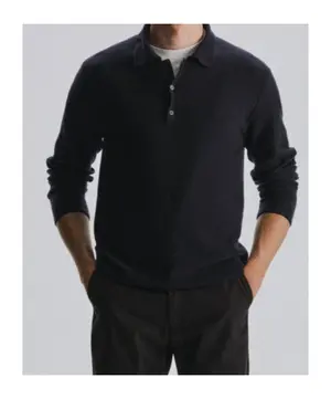 THE ROW Bertram Long-sleeved Knit Polo Shirt - Navy