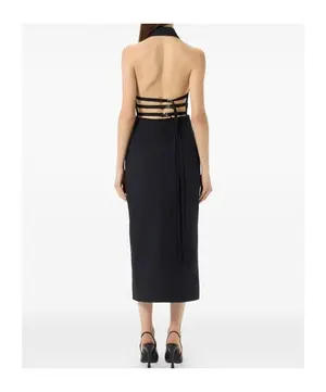 Blumarine Plissé Button Halterneck Midi Dress