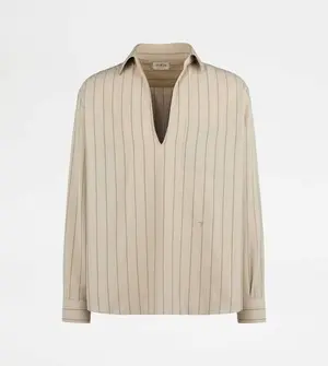 TOD'S Shirt In Striped Silk - Beige