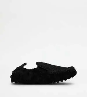 TOD'S Shearling And Suede Loafers - Black