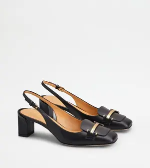 TOD'S Leather Slingback Pumps With Branded Metal Bar