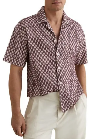 REISS Mill Textured Short Sleeve Button-up Shirt
