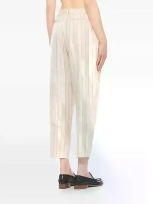 PT TORINO Cream White Pinstripe Pleated Trousers