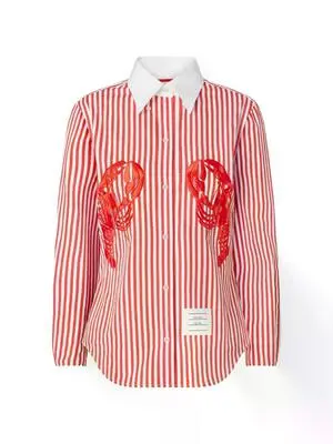 Thom Browne University Stripe Lobster Appliqué Shirt - Red