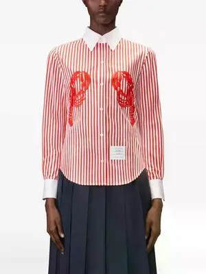 Thom Browne University Stripe Lobster Appliqué Shirt - Red