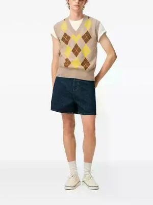AMI Paris Argyle V-neck Sleeveless Top