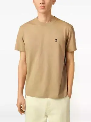AMI Paris Cotton T-shirt With Embroidered Logo - Neutrals