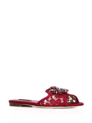 Dolce & Gabbana Lace Brooch-detail Flat Sandals - Red