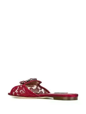 Dolce & Gabbana Lace Brooch-detail Flat Sandals - Red