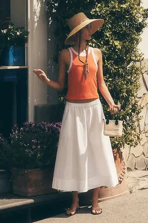Maeve Cotton Pull-on Midi Skirt - White