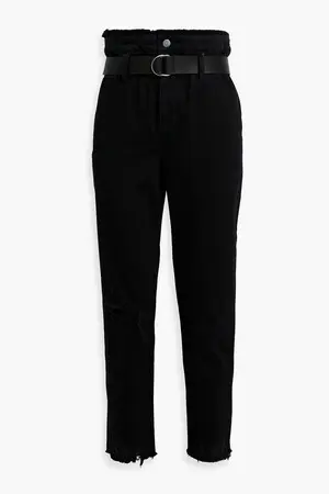 IRO PARIS Shearling-trimmed Distressed High-rise Tapered Jeans