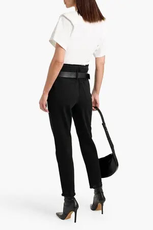 IRO PARIS Shearling-trimmed Distressed High-rise Tapered Jeans
