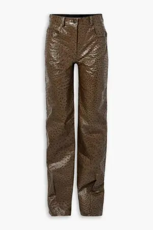 16Arlington Ostrich-effect Leather Straight-leg Pants