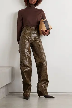 16Arlington Ostrich-effect Leather Straight-leg Pants