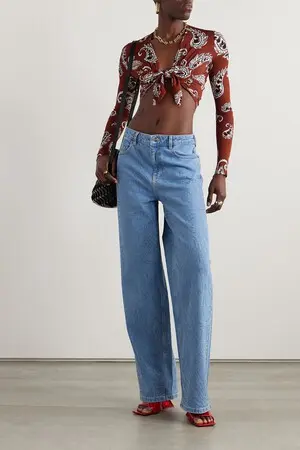 Rabanne Cropped Paisley-print Stretch-crepe Top