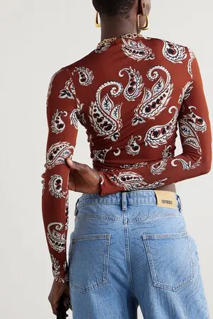 Rabanne Cropped Paisley-print Stretch-crepe Top