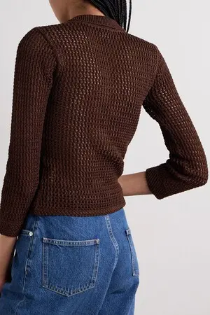 BODE Willows Crocheted Cotton Polo Sweater