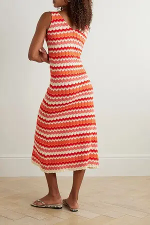 Rixo Sandrine Striped Open-knit Cotton Midi Dress