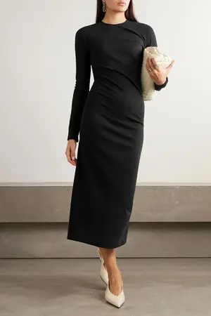 TOTEME Asymmetric Gathered Jersey Midi Dress