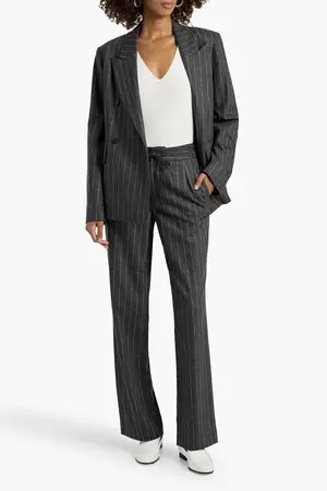 Loulou De Saison Lizzie Pinstriped Wool-blend Flannel Straight-leg Pants