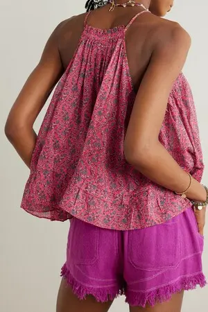 MARANT ETOILE Fabino Ruffled Printed Cotton-voile Blouse - Fuchsia