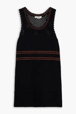 RE/DONE Striped Crocheted Cotton Mini Dress - Black