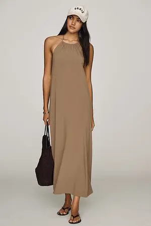Beyond Yoga Go With The Flow Halter Maxi Dress - Khaki