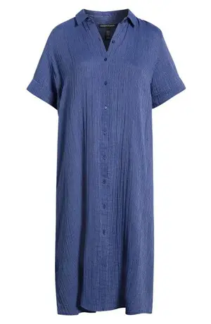 Eileen Fisher Organic Cotton Gauze Striped Shirtdress