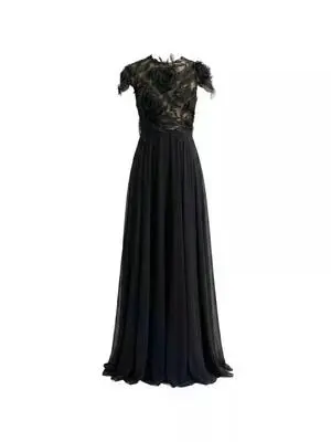 GEMY MAALOUF Sheer Floral Appliqué Gown