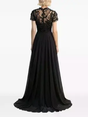 GEMY MAALOUF Sheer Floral Appliqué Gown